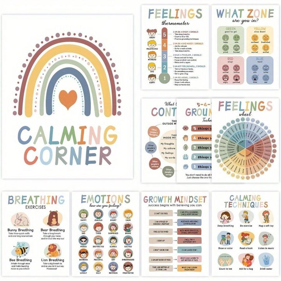 1/10pcs Calming Corner Classroom Poster Feeling Boho Emotions Poster ...