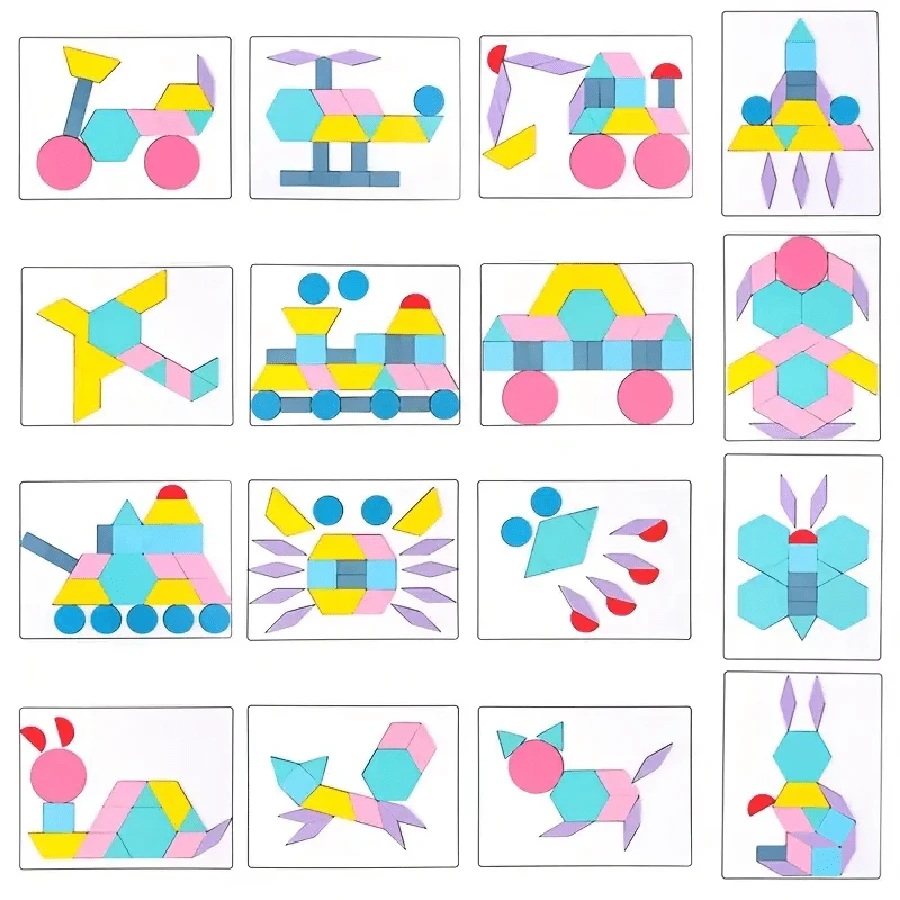 3D Tangram Puzzle Set - Wooden Educational Shapes For Focus, Sorting ...