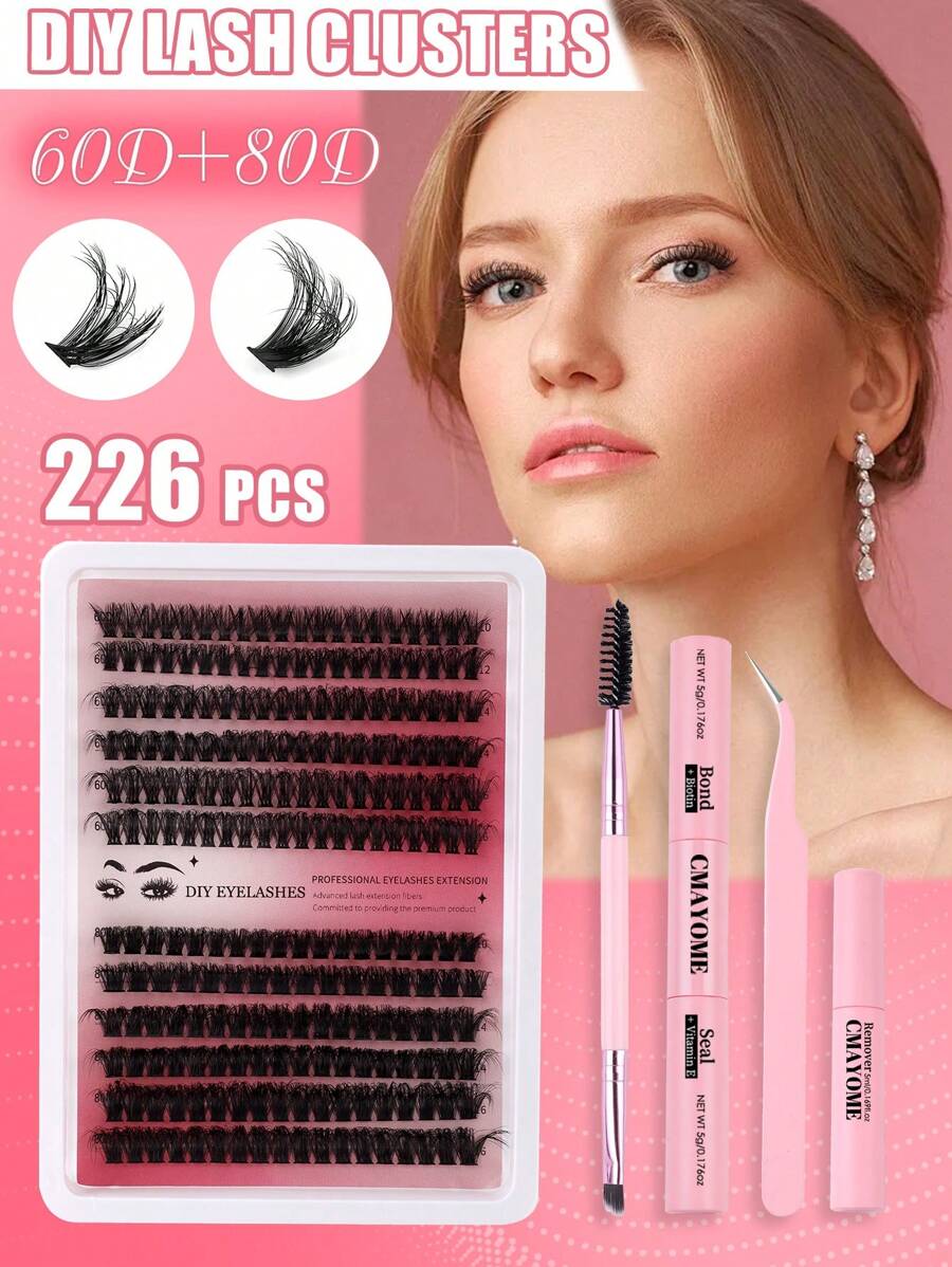 Hot Melt Fluffy Lashes, Naturally Volumized Segment Fake Eyelashes Set ...