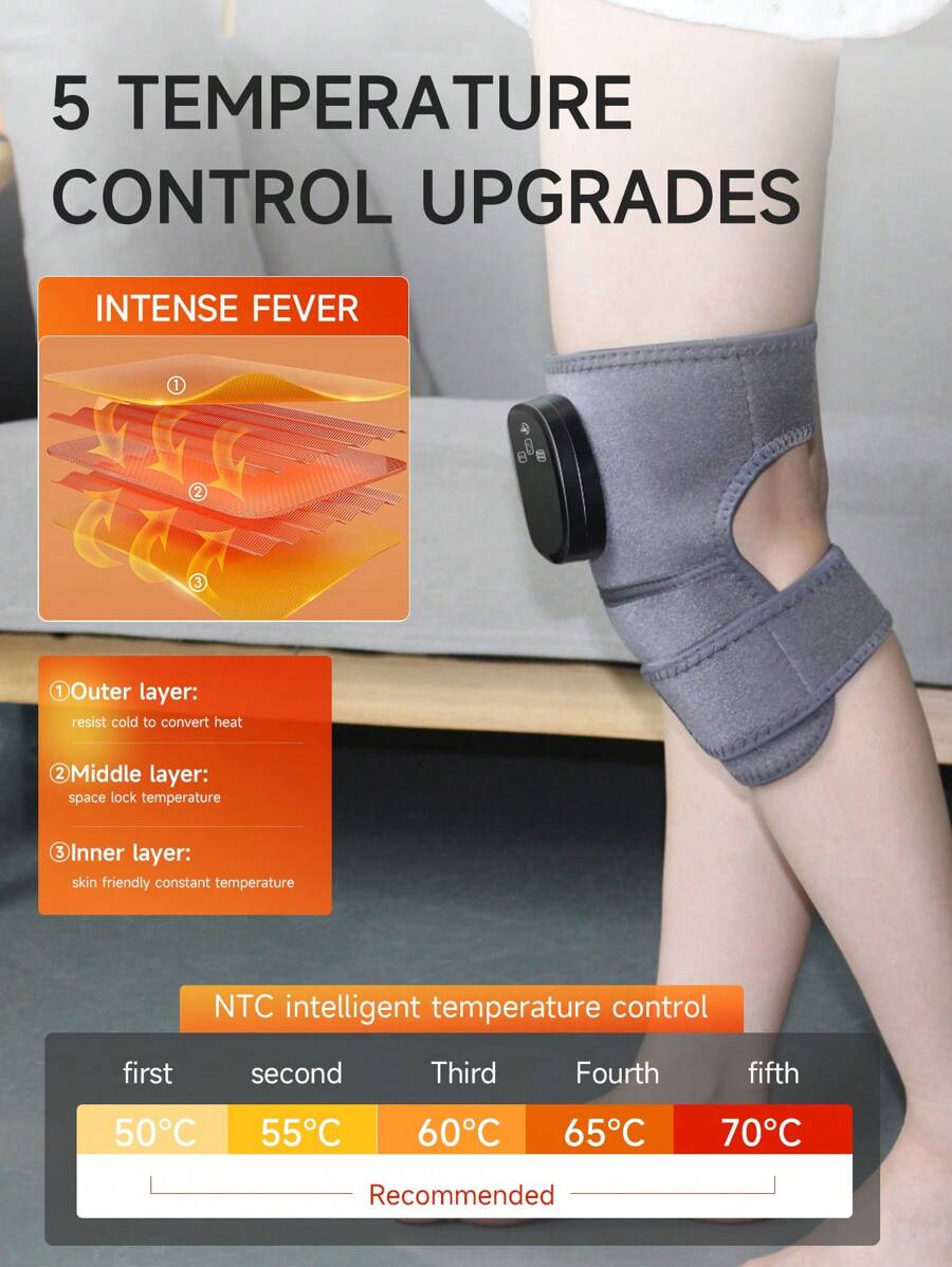 2 Pack Rechargeable Smart Knee Massager Device, Electric Heating Multi ...