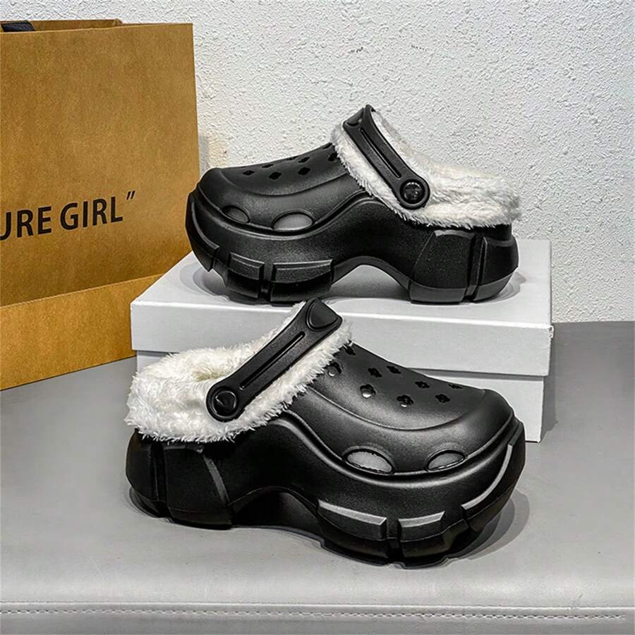 Thick Sole Fuzzy Slip-On Clogs For Women, 2024 New Fur Lined Warm ...