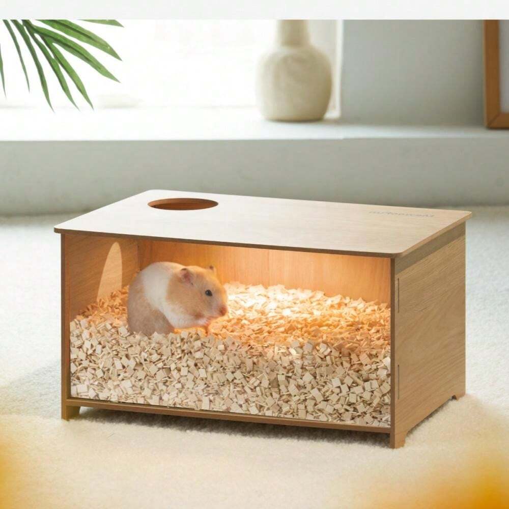 Wooden Hamster Cage Shelter Hutch Bed Hamster Digging Box Visible Wood ...