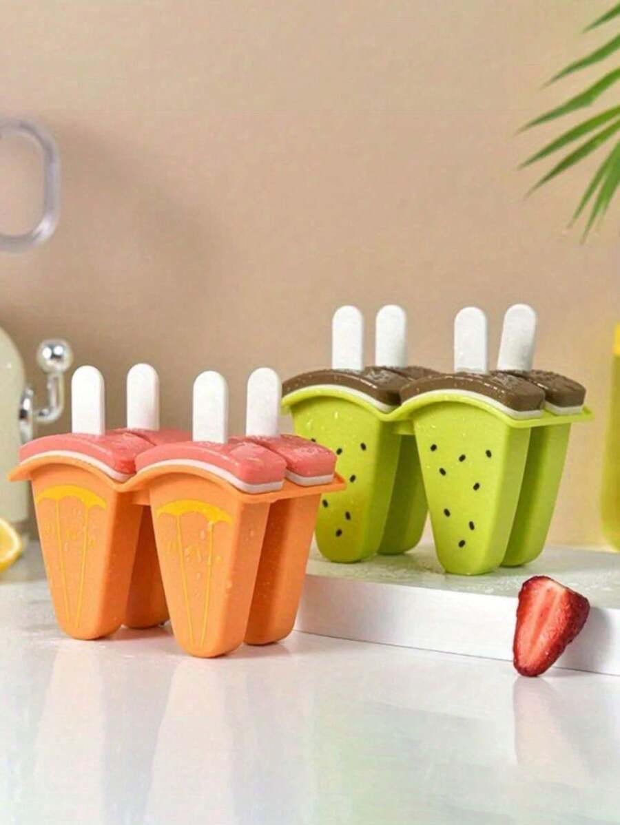 4 Grids Ice Cream Mold With Cover Watermelon Shape Mold DIY Homemade ...