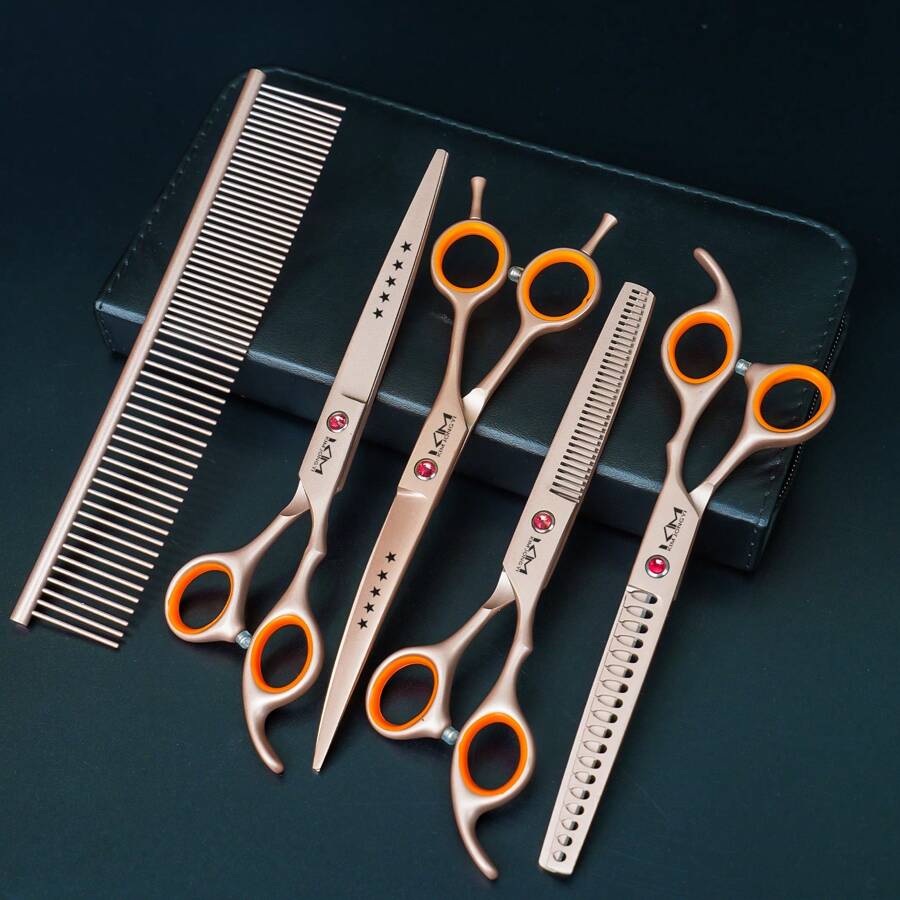 7.5 Inch Rose Gold Professional Dog Grooming Scissors Set: Straight ...
