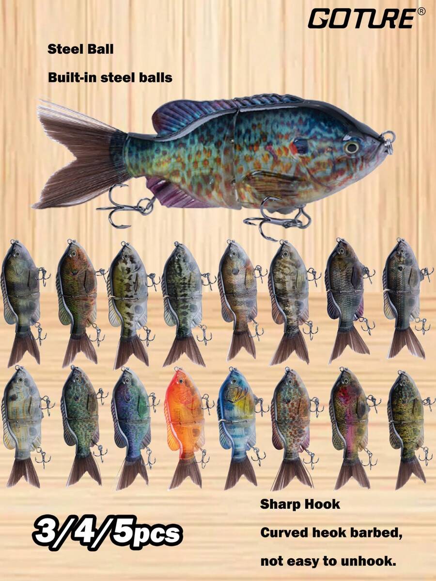 GOTURE Goture 3/4/5pcs Multi Jointed Swimbait Fishing Lures Bait, 2 ...