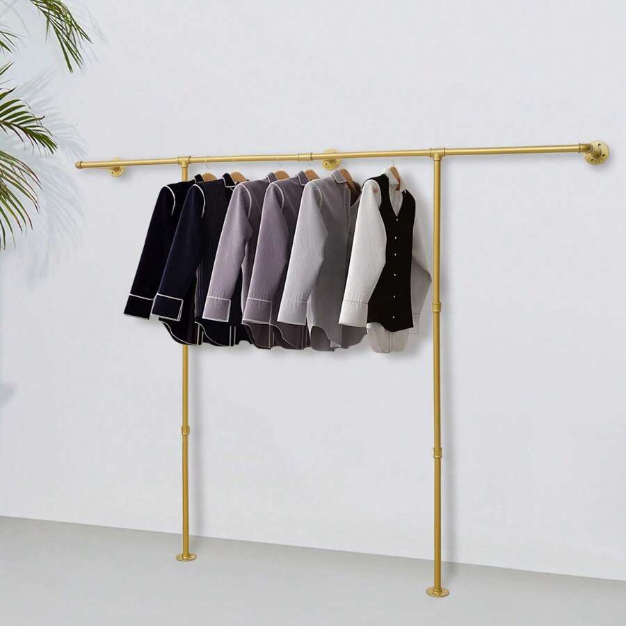 ZhdnBhnos Industrial Pipe Clothes Rack, Wall Mounted Garment Rack Space ...