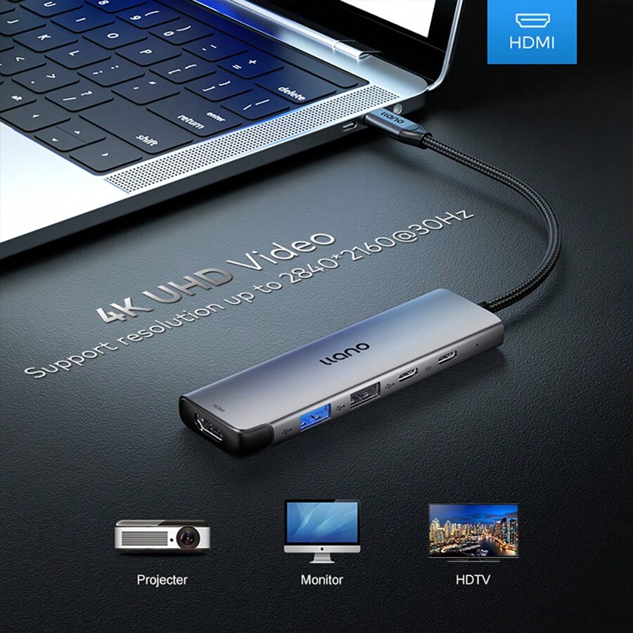 ฮับ USB-C 5 ใน 1 LLANO สถานีเชื่อมต่อโน้ตบุ๊ก USB3.0 สปลิตเตอร์ 4k60Hz Hdmi จ่ายไฟ PD แบบหลาย ...