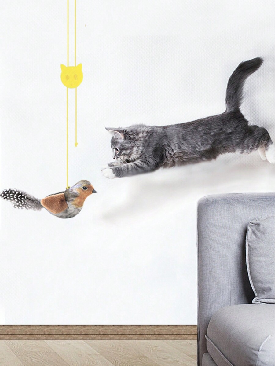 1pc Hanging Realistic Sound-Emitting Plush Bird, Elastic Catchy Cat Toy ...