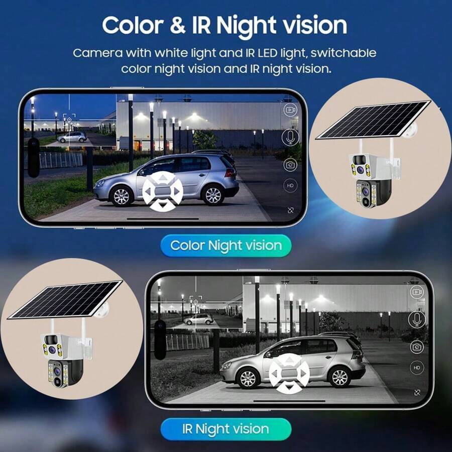 Caméra solaire V380 Pro WIFI 8MP à double objectif, caméra de sécurité ...