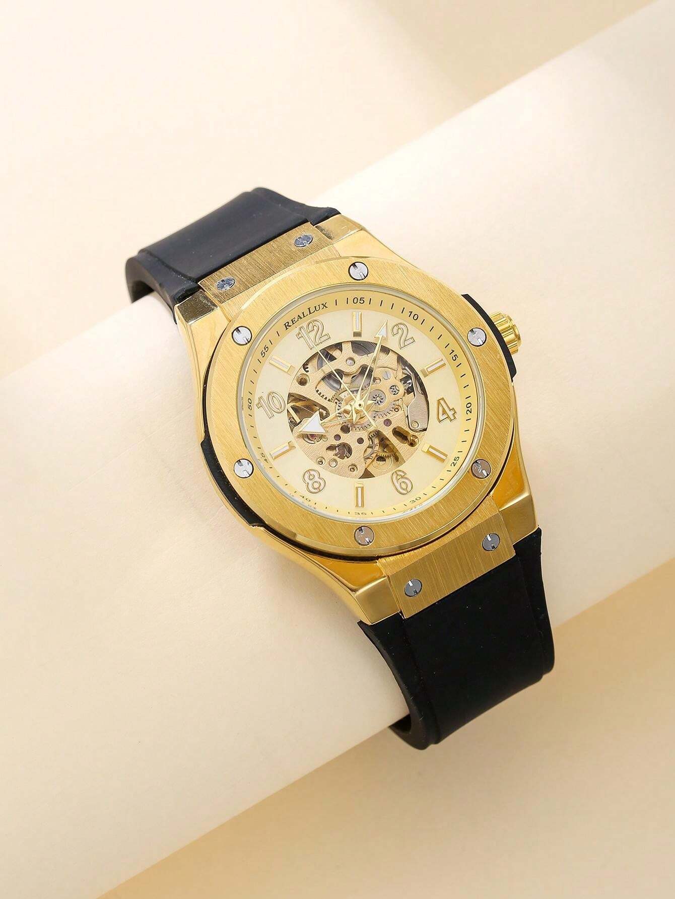 REALLUX REALLUX、メンズ腕時計 自動機械式 スケルトン ファッション中空トゥールビヨン ルミナス 自動巻き シリコンストラップ ...