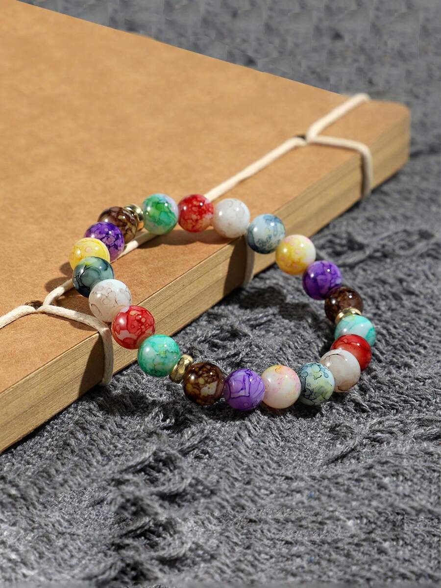 1 Stylish And Statement Burst Color Bracelet, Bungee Cord Beaded ...