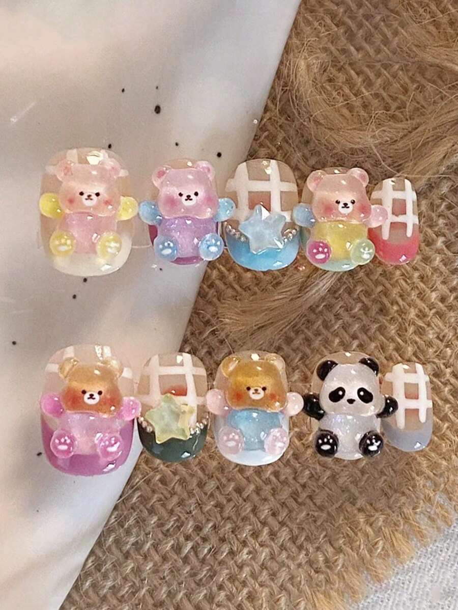10pcs/Set Cute Dopamine Little Girl Style 3D Cartoon Crystal Mini Teddy ...