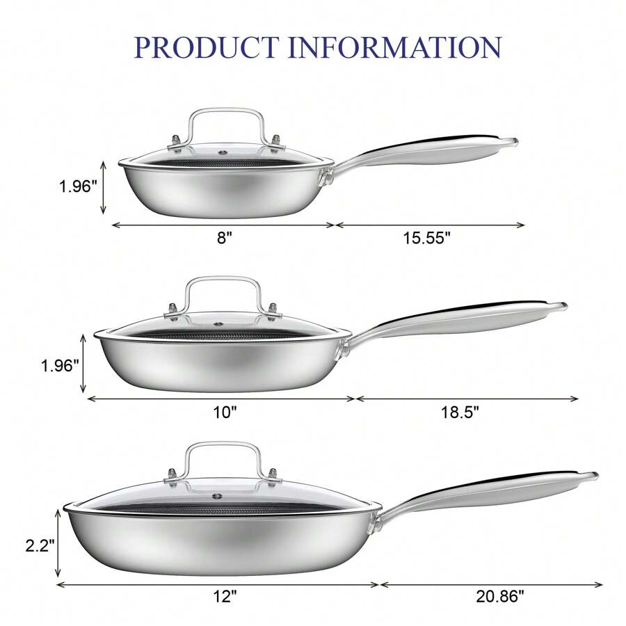 Advanced Nonstick Ceramic Cookware Set - Hybrid Tech, 8,10,12 Inch ...
