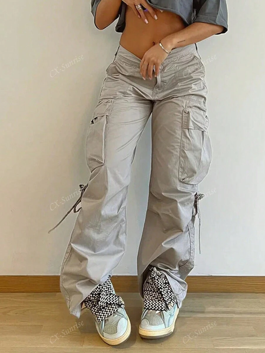 Women's Y2K Low-Waist Vintage Loose Straight Leg Utility Cargo Pants ...