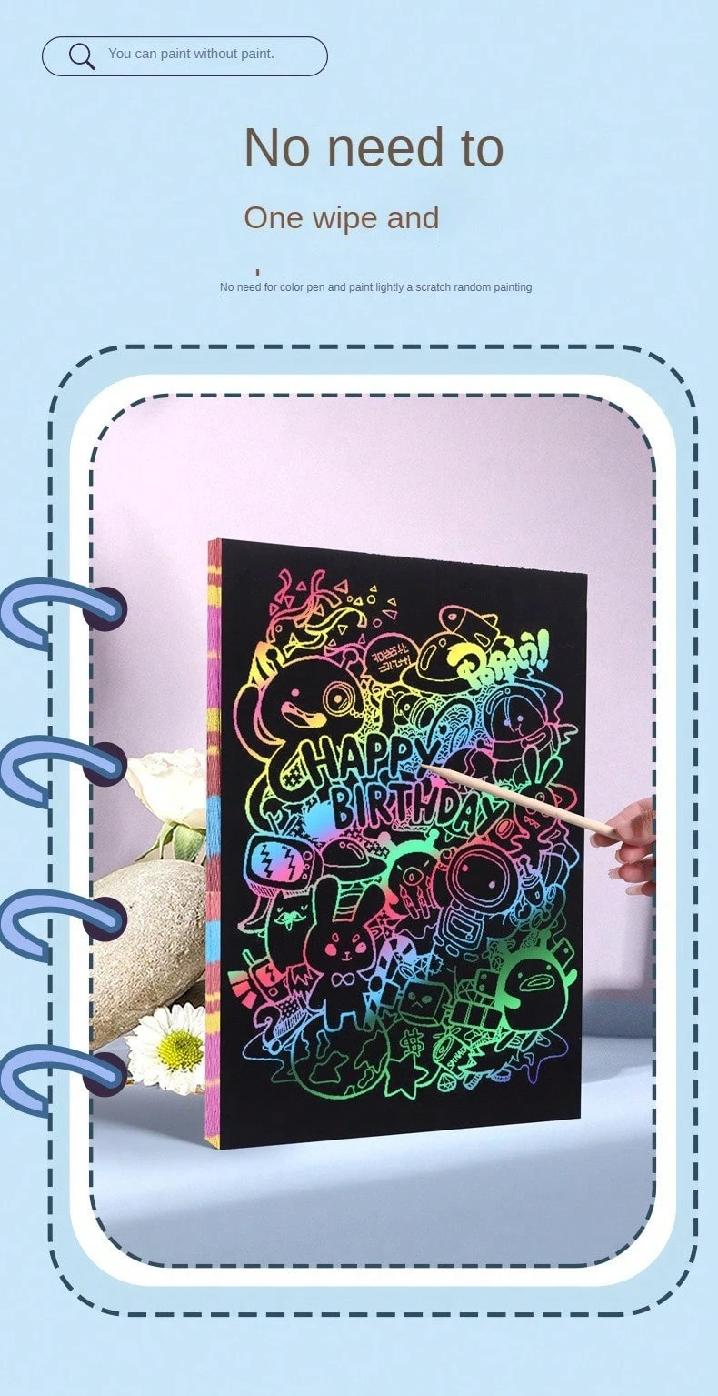 10 Sheets Scratch Art Paper Set , Creative DIY Rainbow Drawing Boards ...