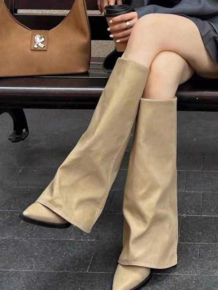 Bottes à jambe évasée à bout pointu pour femmes, style western cowboy ...