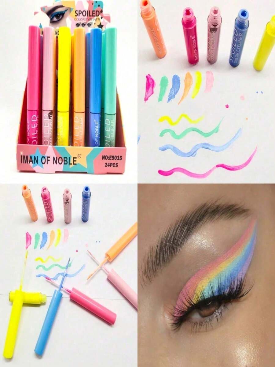 24 Neon Color Eyeliners Indelible Matte Liquid Eyeliner In Neon Pastel ...