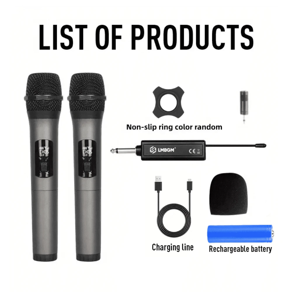 W-2 Wireless Rechargeable Microphone Home KTV Outdoor Portable Singing ...