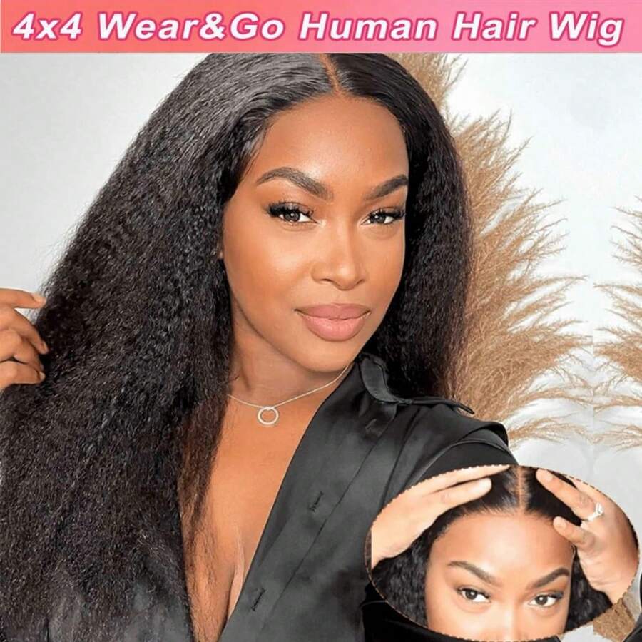 Perruque sans colle à porter et partir, droite bouclée, lace pré-coupé 4x4, perruques frontales ...