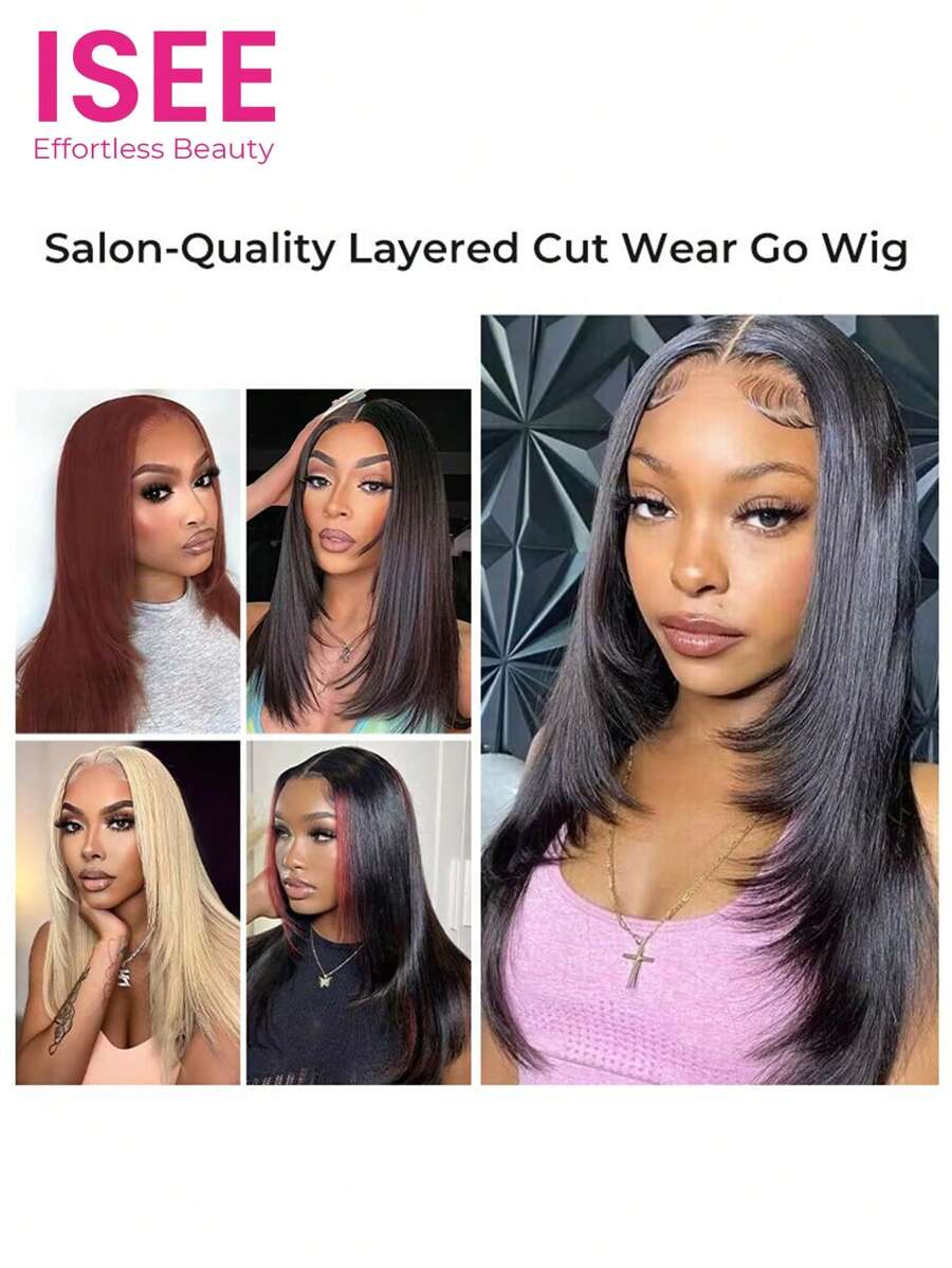 ISEE HAIR Wear Go 6*4 HD Lace Glueless Straight Layered Cut Lace ...