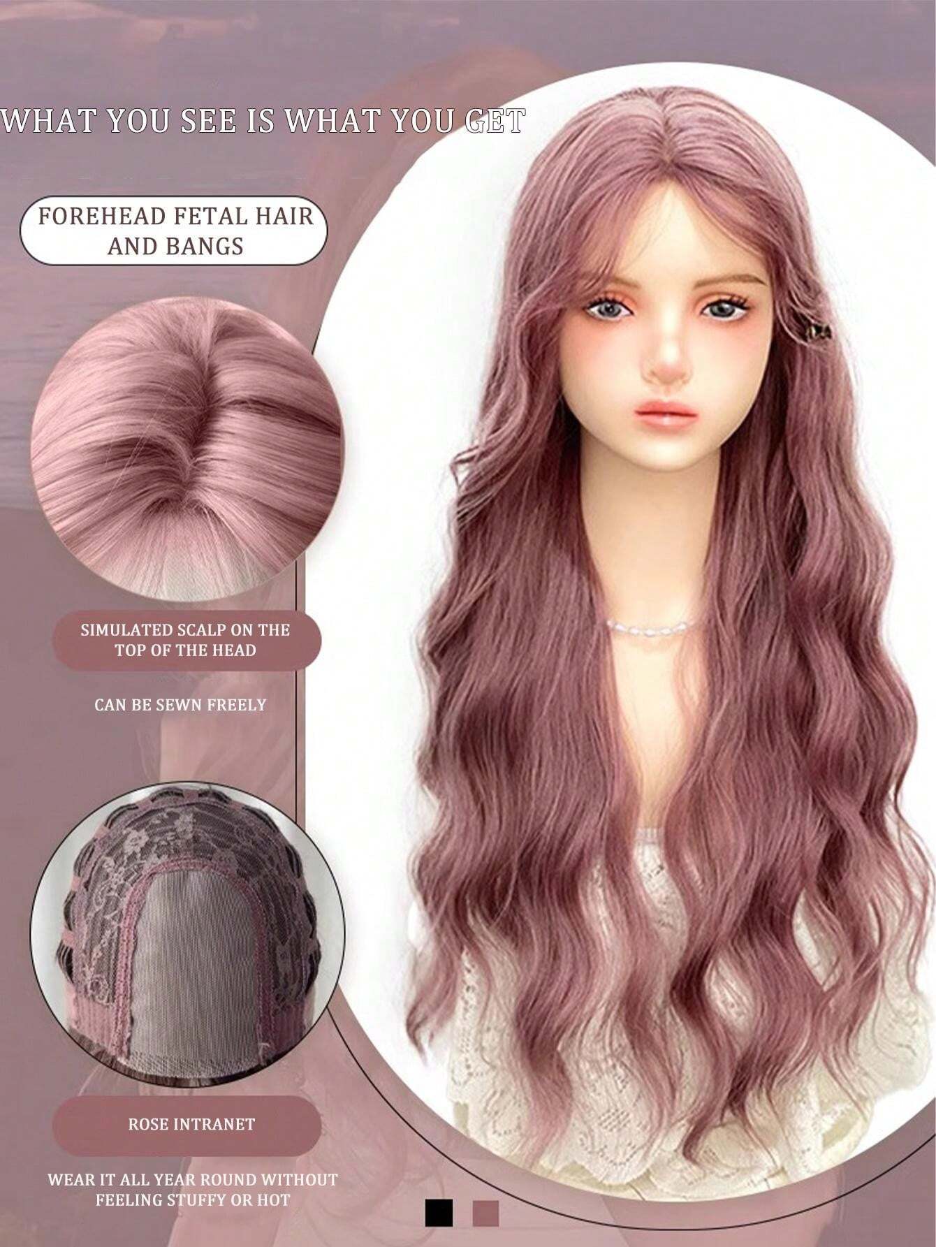 Synthetic Thin Rattan Purple Wig For Women With Wavy Long Curly Hair ...