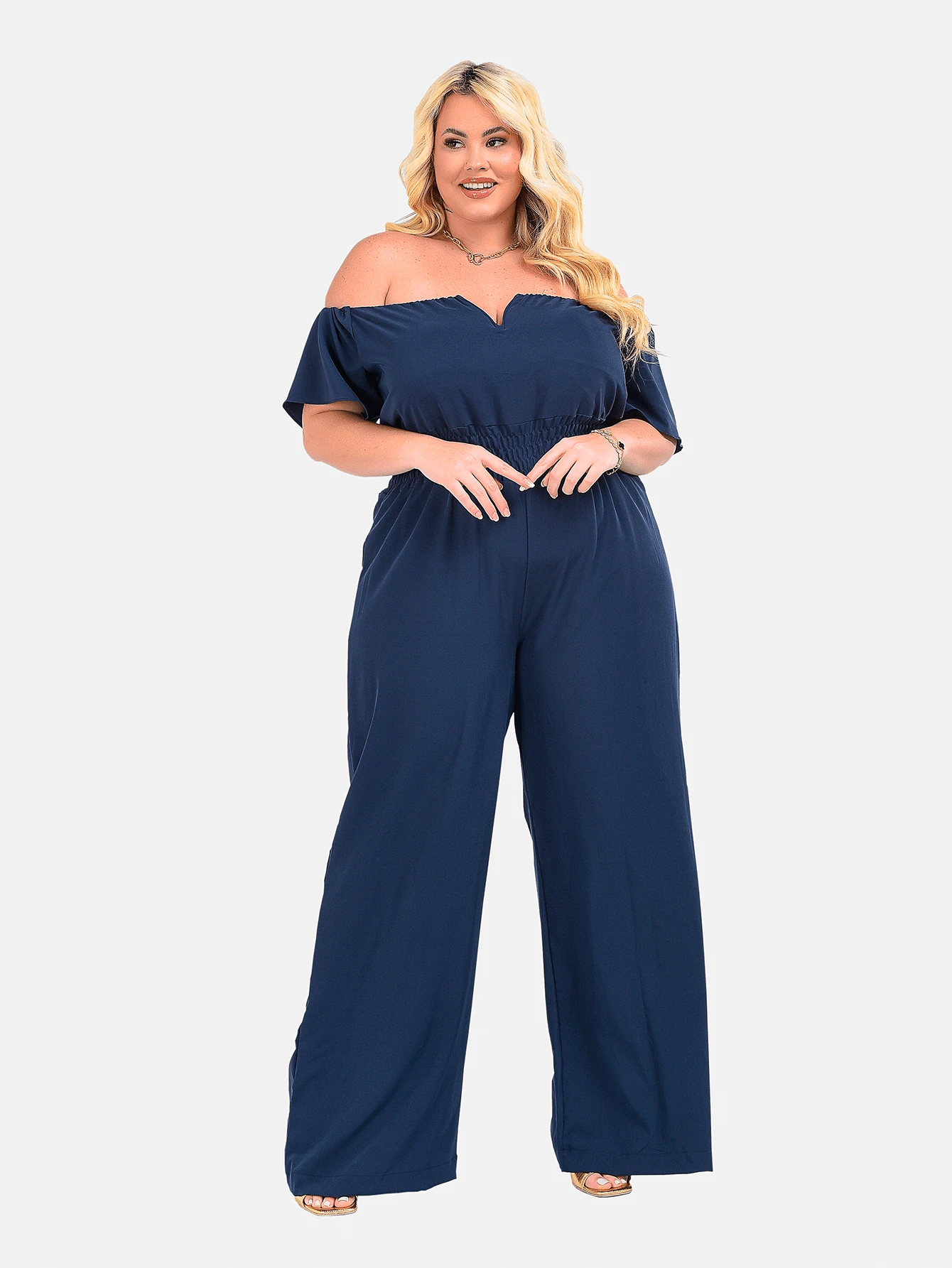 Macacão Longo Ombro à Ombro Plus Size Feminino Moda Social Alfaiataria ...