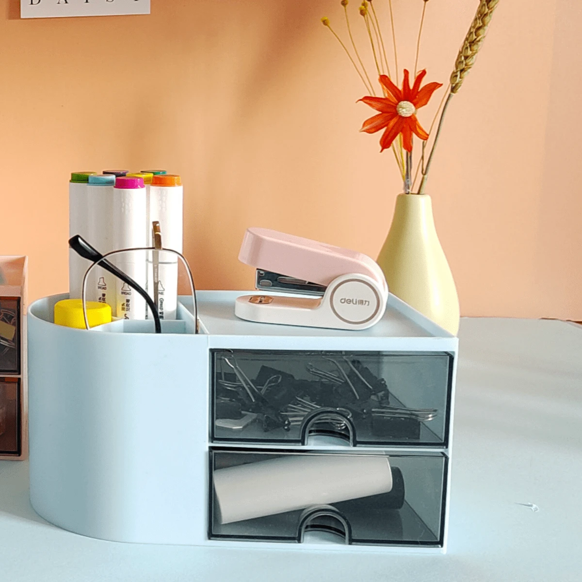 One Plastic Desktop Organizer With Drawers - Multi-Compartment Desktop ...