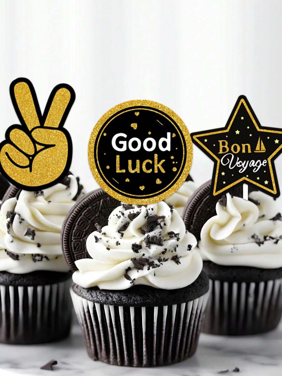 7pcs Happy Retirement Cupcake Toppers, Gold Retired Cake Toppers Picks ...