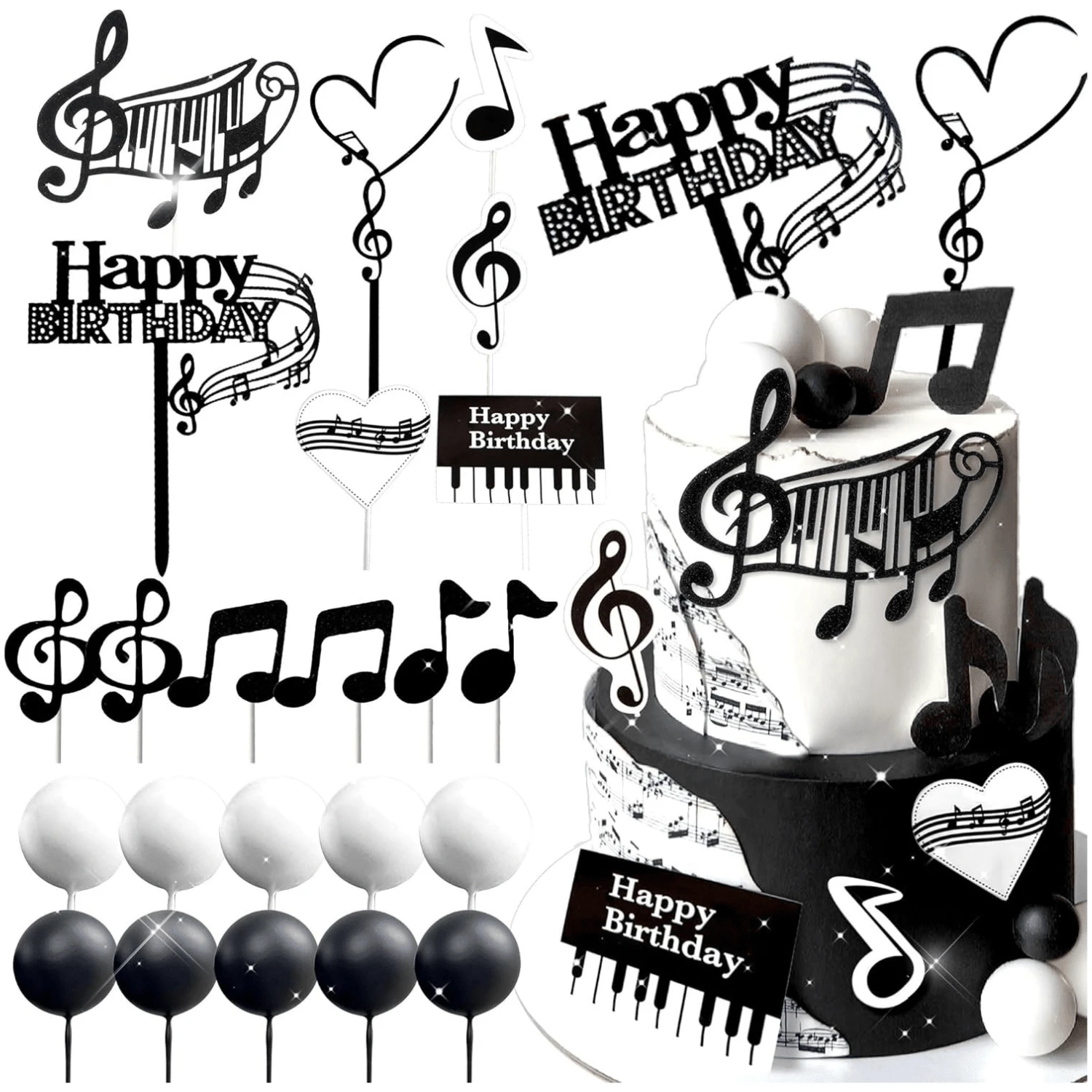Rock Music Cake Topper Guitar Cake Toppers Music Notes Balls Cake ...