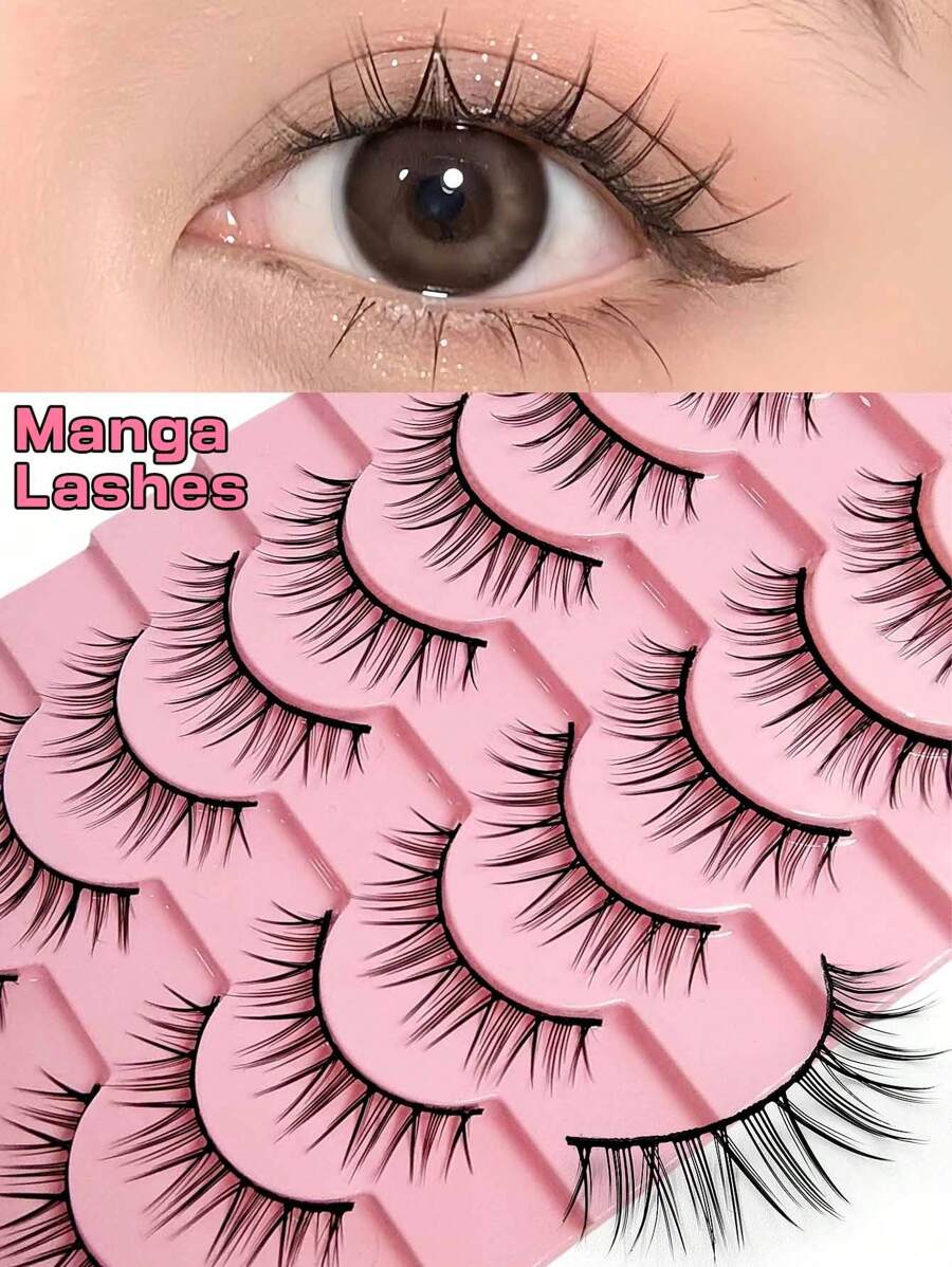 Asiteo 10 Pairs Natural Look Anime Lashes Cosplay False Eyelashes ,3D ...
