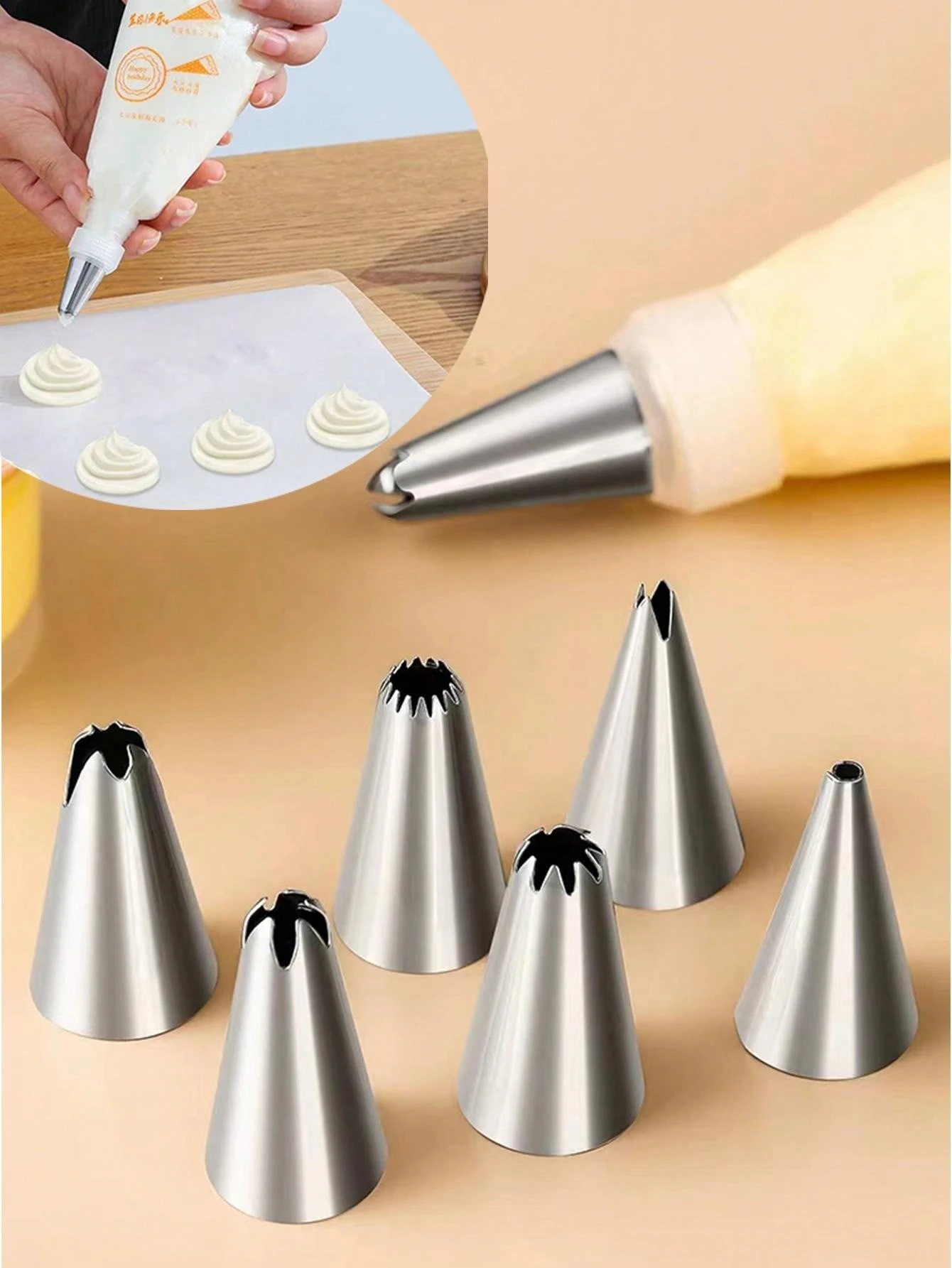 7pcs/Set Large Piping Tips Set,Stainless Steel Cake Decorating Tips ...