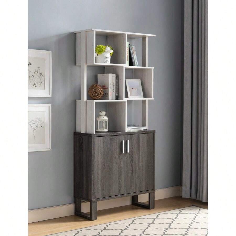 Multi-Level Display Cabinet, Two Door Storage Cabinet With Shelving ...
