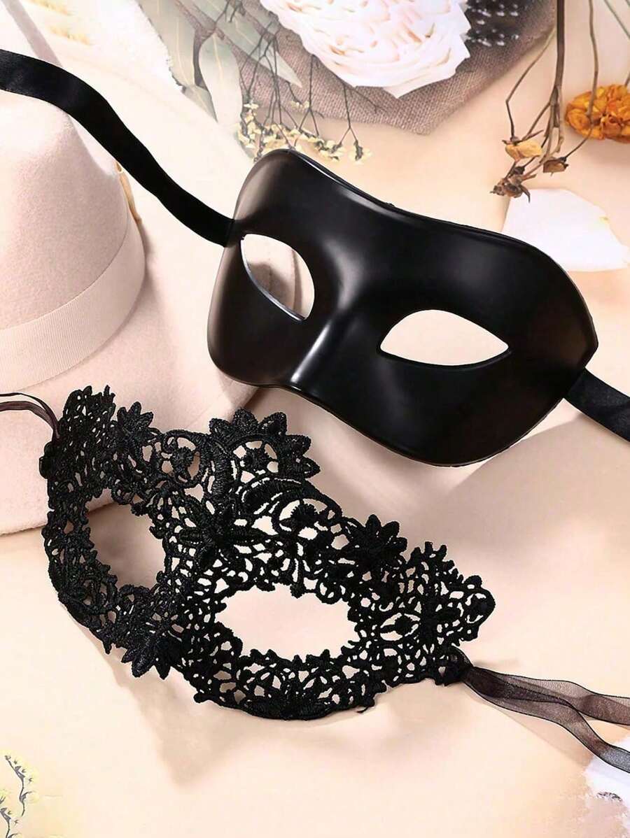 2pcs Black Lace & Plastic Couple Masquerade Party Mask, Suitable For ...
