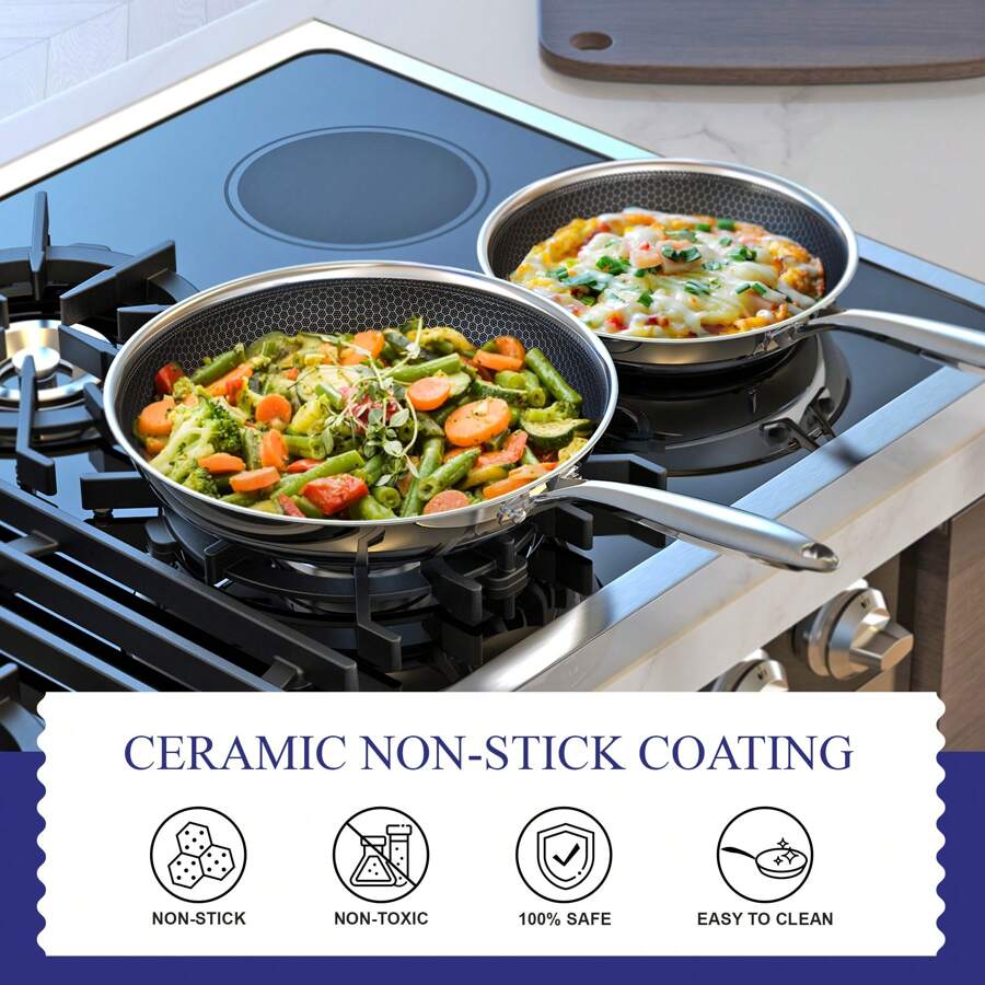 Advanced Nonstick Ceramic Cookware Set - Hybrid Tech, 8,10,12 Inch ...