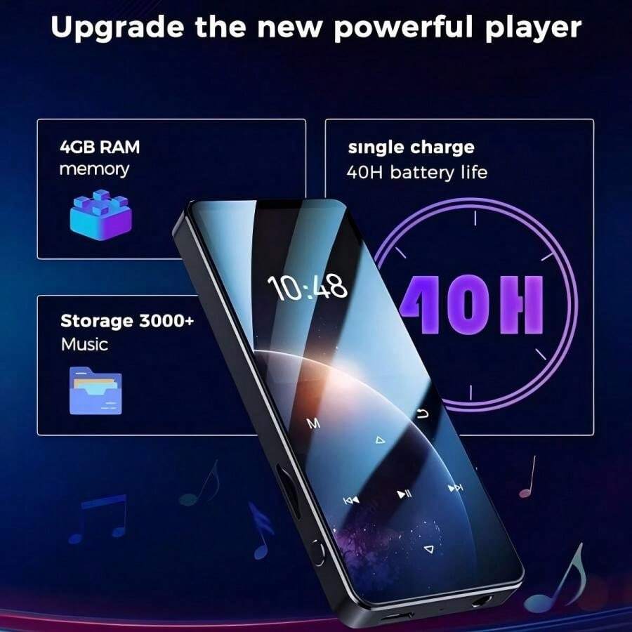 Black MP3 Player With Bluetooth 5.2, Music Player With Built-In HD ...