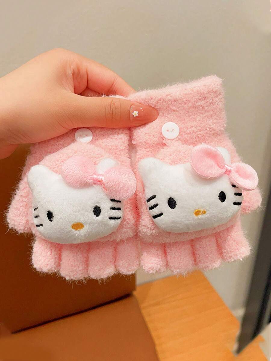 Sanrio 1 Pair Sanrio Hello Kitty Cartoon Fingerless Mittens, Warm ...