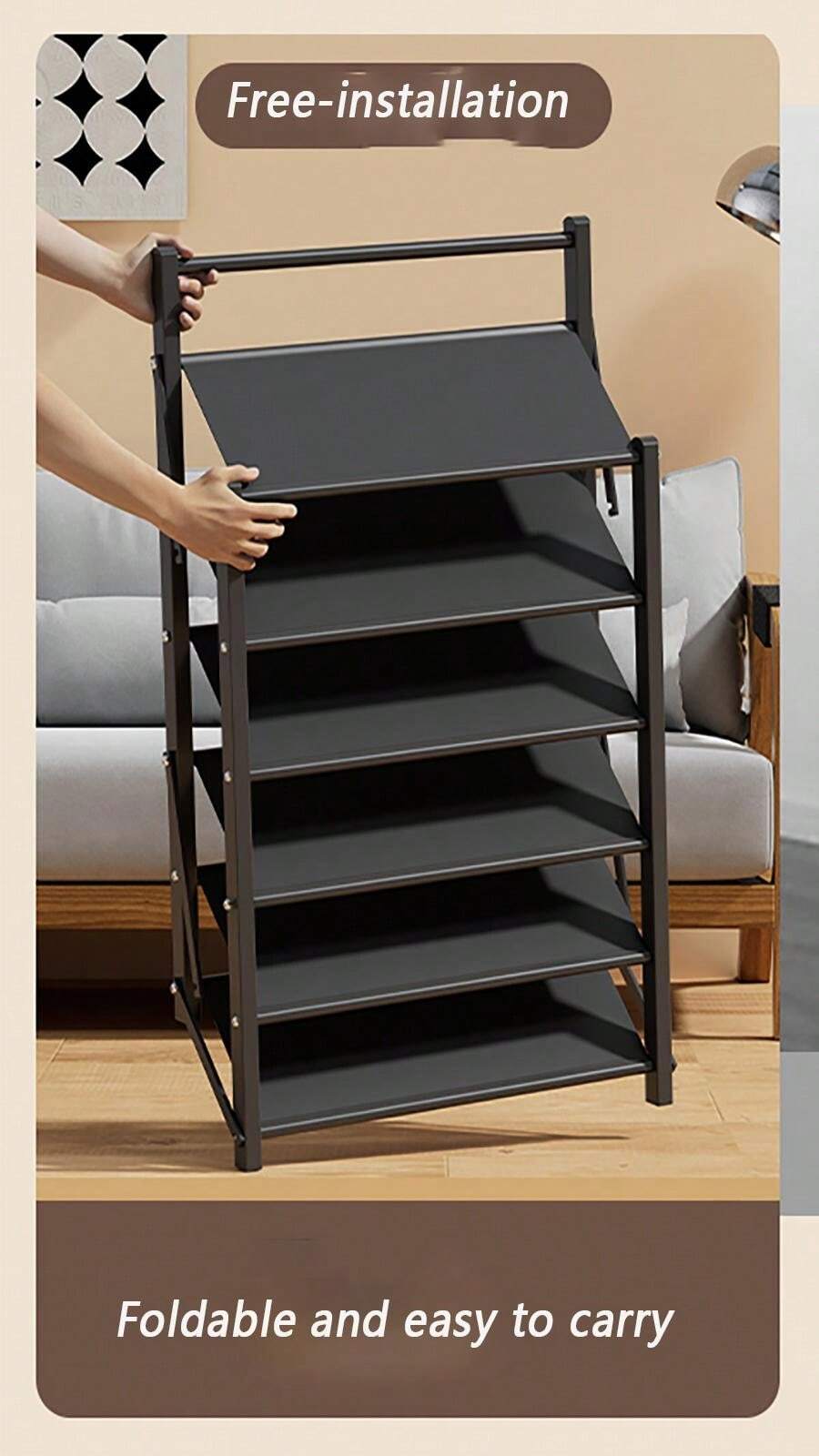 40cm Foldable And Installation-Free Shoe Rack Black Carbon Steel ...