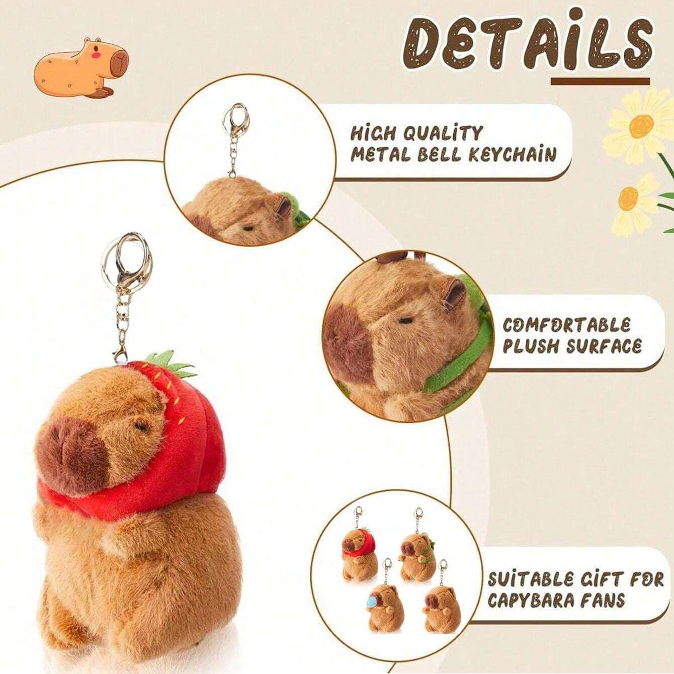 Chaveiro de Pelúcia Capivara Realista, Brinquedo Fofo de Animais de ...