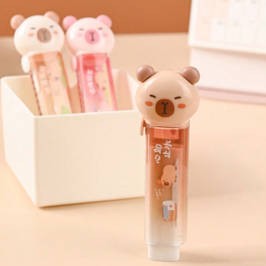 3 Pcs Mixed Kawaii Capybara Cartoon Push-Pull Design Eraser For Pencil ...