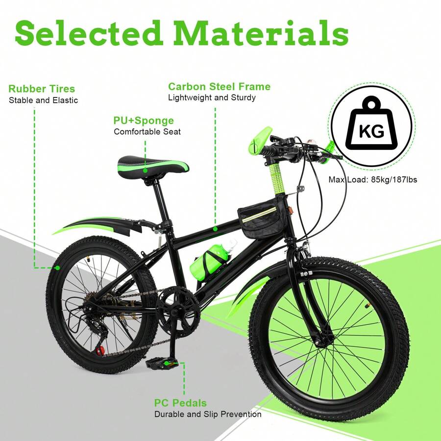 20 Inch Bike Mountain Bike High Carbon Steel Bicycle 7-Speed City Bike ...
