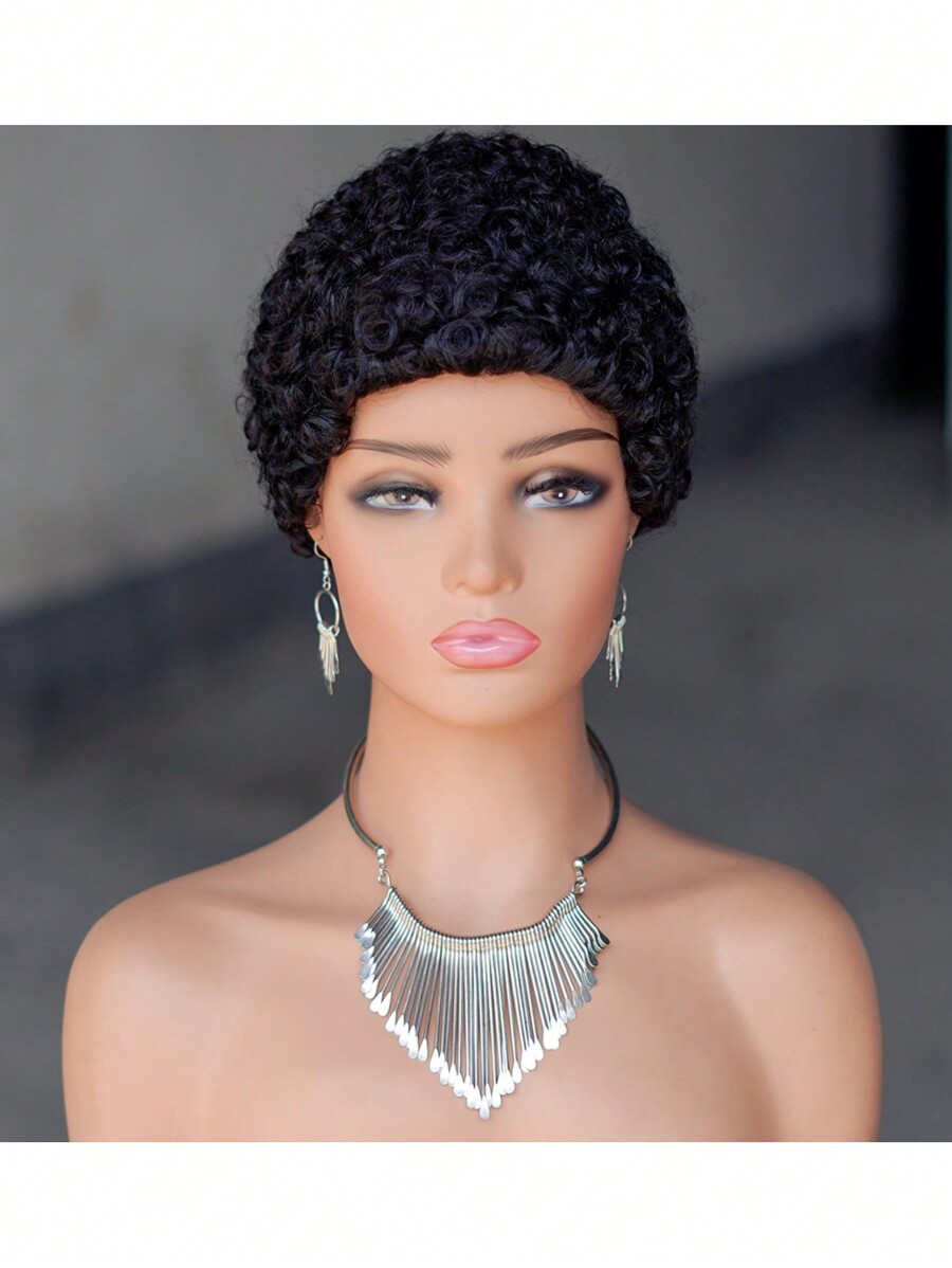Short Curly Human Hair Wig Without Glue And Gel Full Machine Made ...