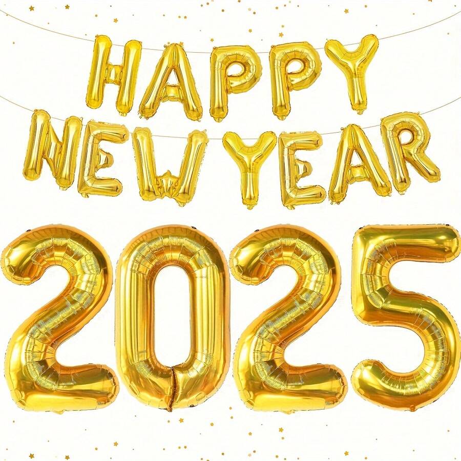 ชุด 16ชิ้น/เซ็ต บอลลูนสีทอง 2025, บอลลูน Happy New Year ขนาด 32 นิ้ว ...