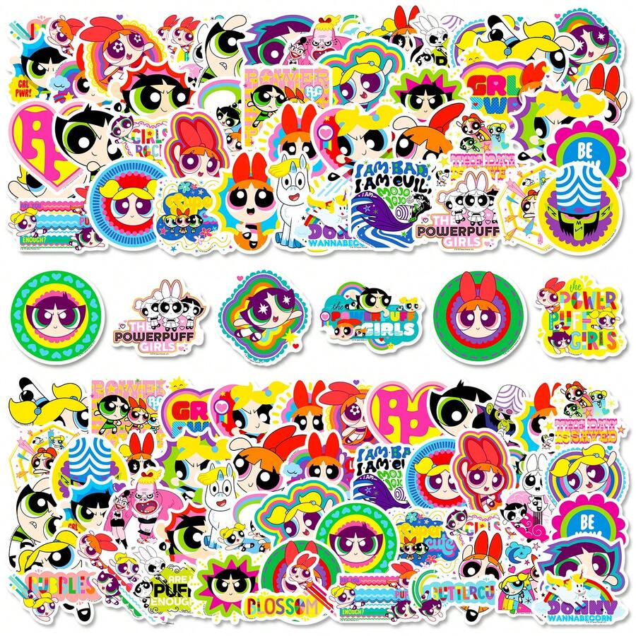 THE POWERPUFF GIRLS 100 Pcs THE POWERPUFF GIRLS Stickers, Kawaii Vinyl ...