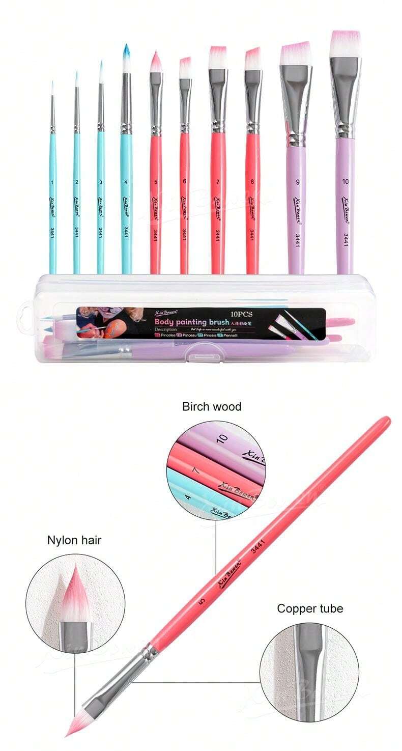 Xin Bowen 10 Size Face Body Paint Art Brush Soft High Quality Nylon ...