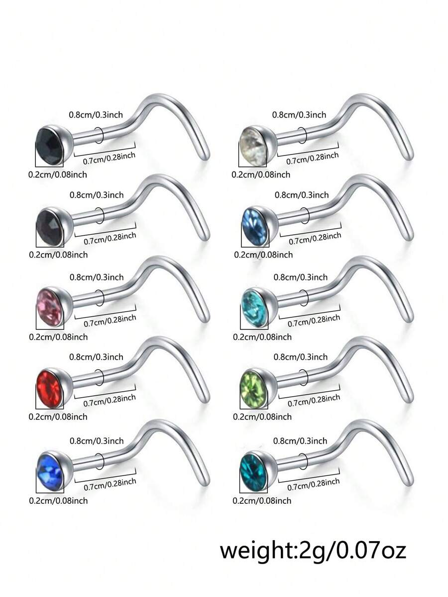 Nooxian Multi-Set Stainless Steel Rhinestone Nose Rings In Assorted ...