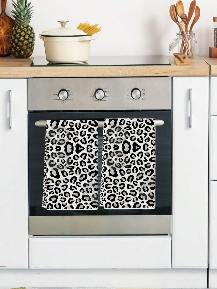 2 Pcs Sexy Leopard Print Kitchen Towels Dish Towels Kitchen Washing ...