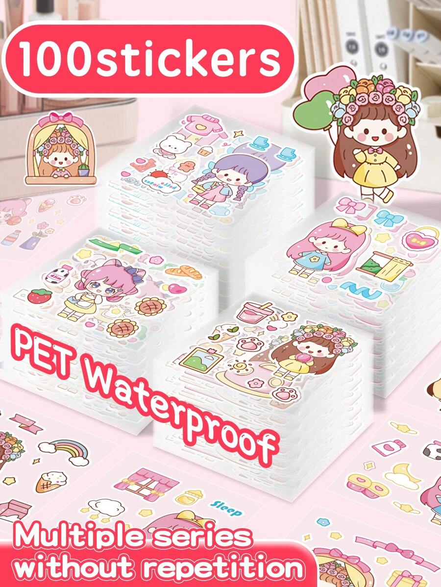 100 Stickers, PET Handbook Stickers, Gift Boxes, Waterproof, Traceless ...