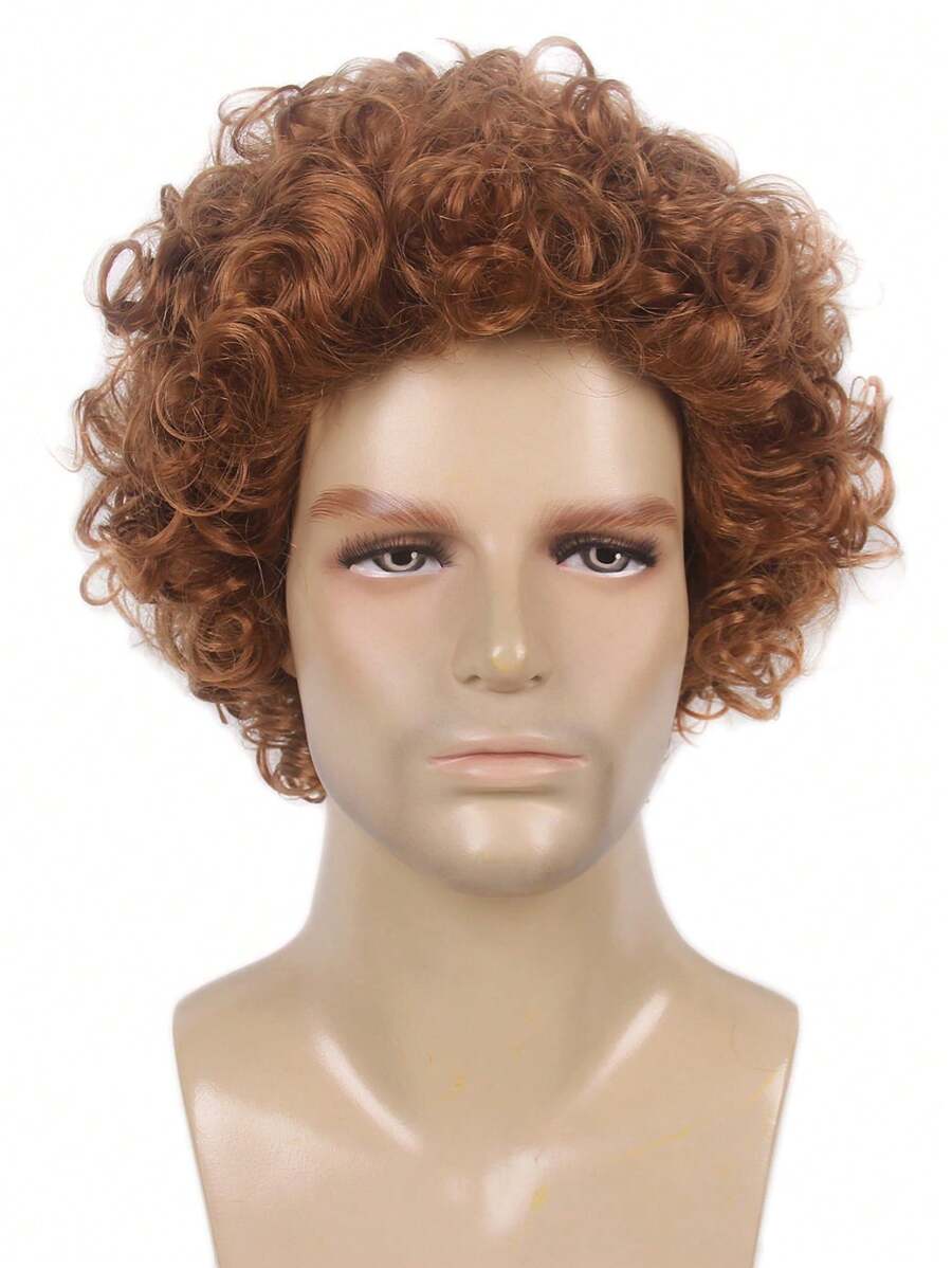 13inch Curly Wig For Men Male Guy Highlight Short Afro Realistic Natural Wig Fluffy Hair For 70s