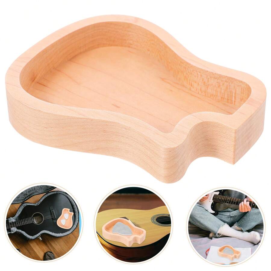 Guitar-Shaped Guitar Plectrum Box Maplewood Guitar Pick Storage Case ...