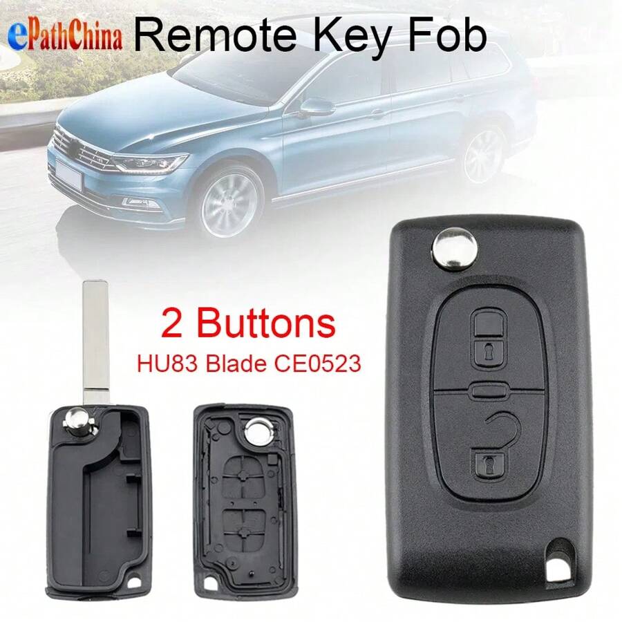 1pc Black 2-Button Replacement Folding Key Fob Shell Fit For Citroen C2 ...
